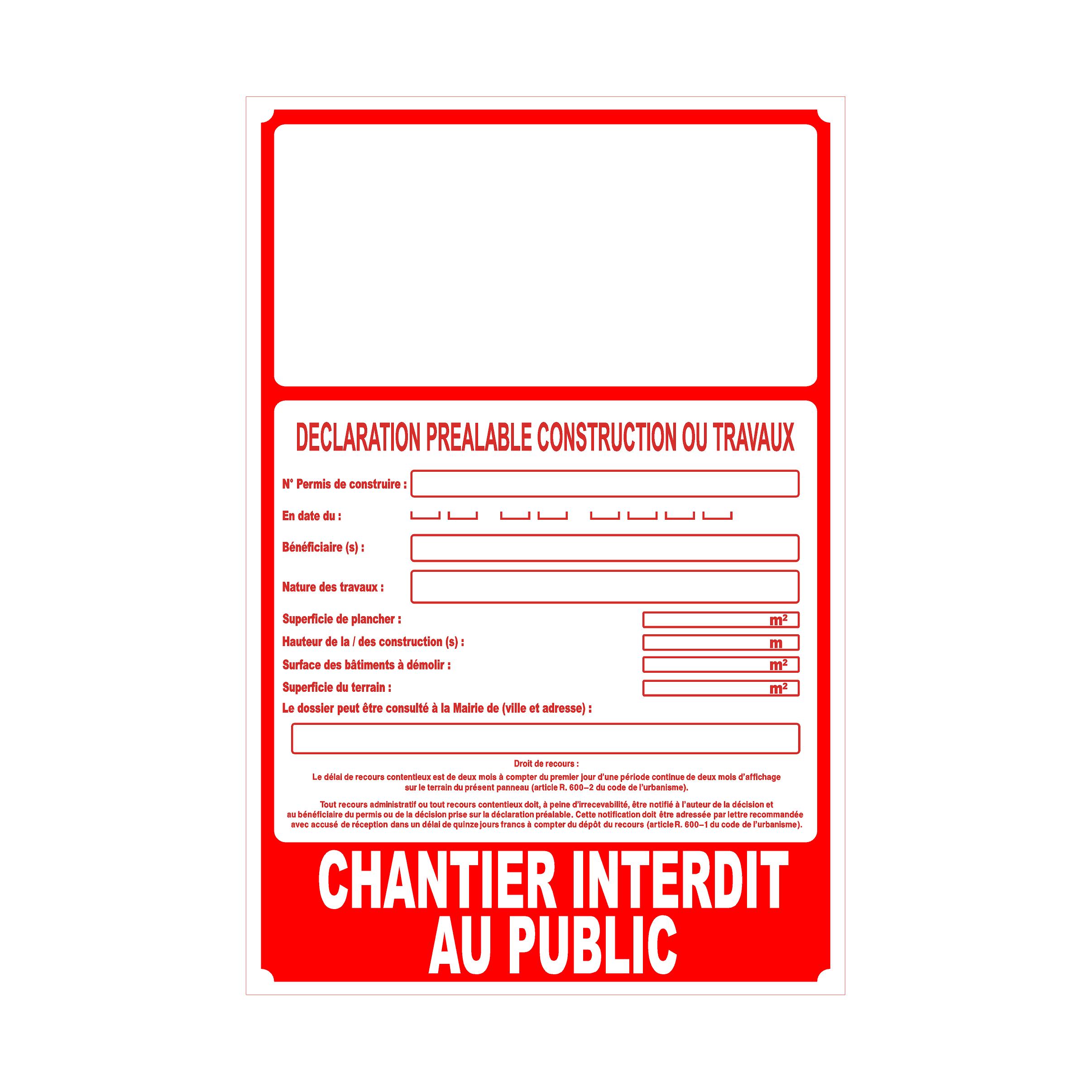 Panneau PVC alvéolaire déclaration préalable construction.